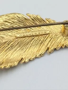 Jewelry | Vintage Signed Hollywood Folded Feather Gold Tone Brooch Pin ...